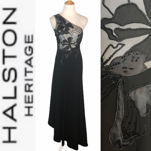 Halston Heritage | Dresses | Halston Heritage Black One Shoulder Formal ...